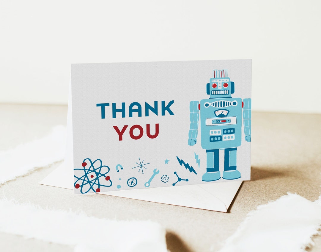 Robot Thank You Card Thank You Note Fold Card Gift Card Gear up ...