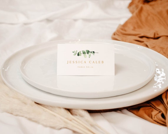 Minimalistic Greenery Place Card Template Editable Printable Escort ...