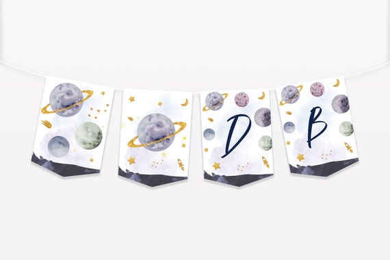 Space Happy Modern Birthday Banner Banner Happy Birthday Banner Decor ...