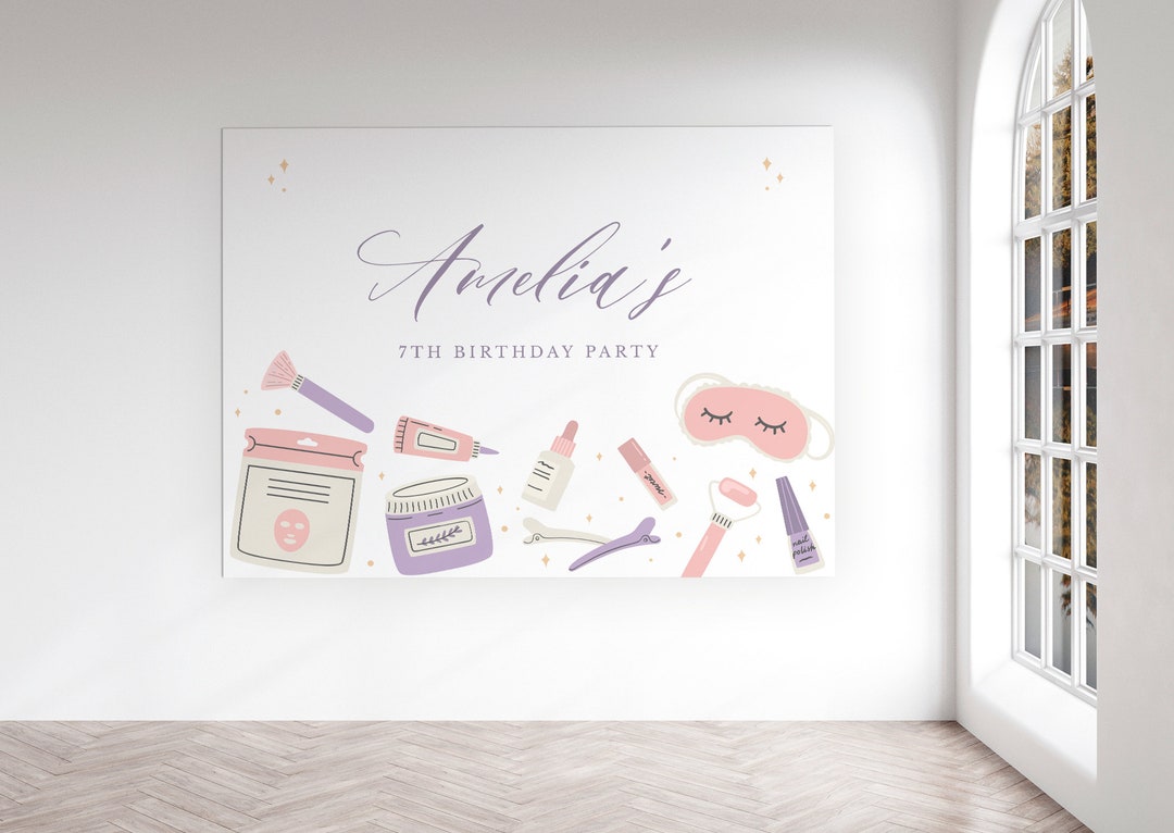 Editable Spa Party Birthday Party Backdrop Cosmetic Slumber Party ...