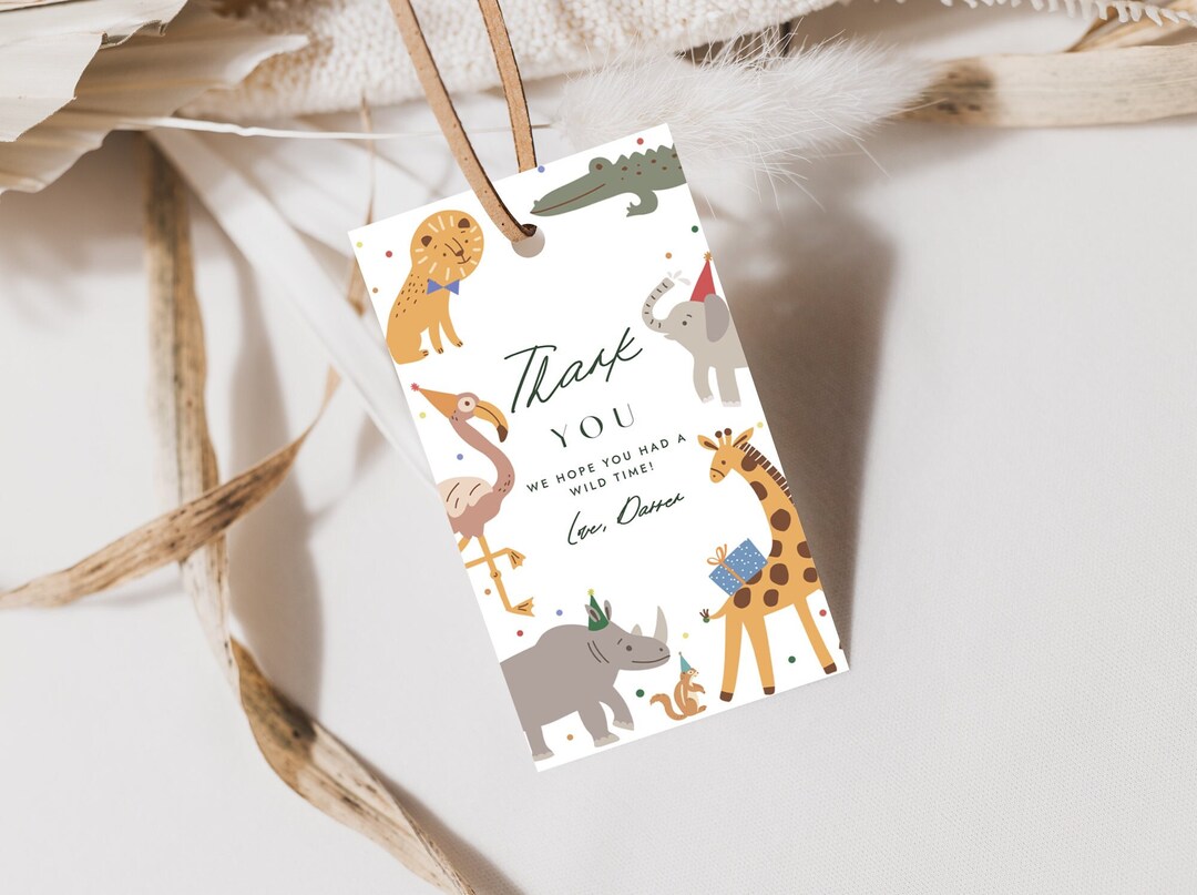 Editable Wild One Animal Thank You Tag Favor Tag Wild Animal Birthday ...