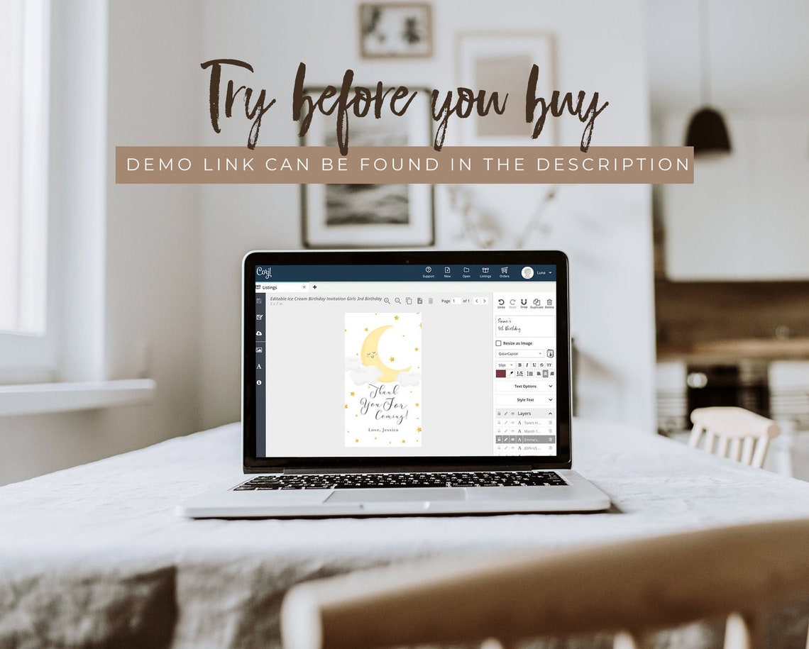 Editable Over the Moon Gift Tag Pastel Birthday Thank You Gold - Etsy