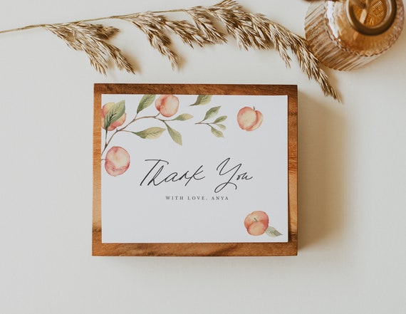 Editable Sweet Peach Birthday Party Baby Shower Thank You Card Peaches ...