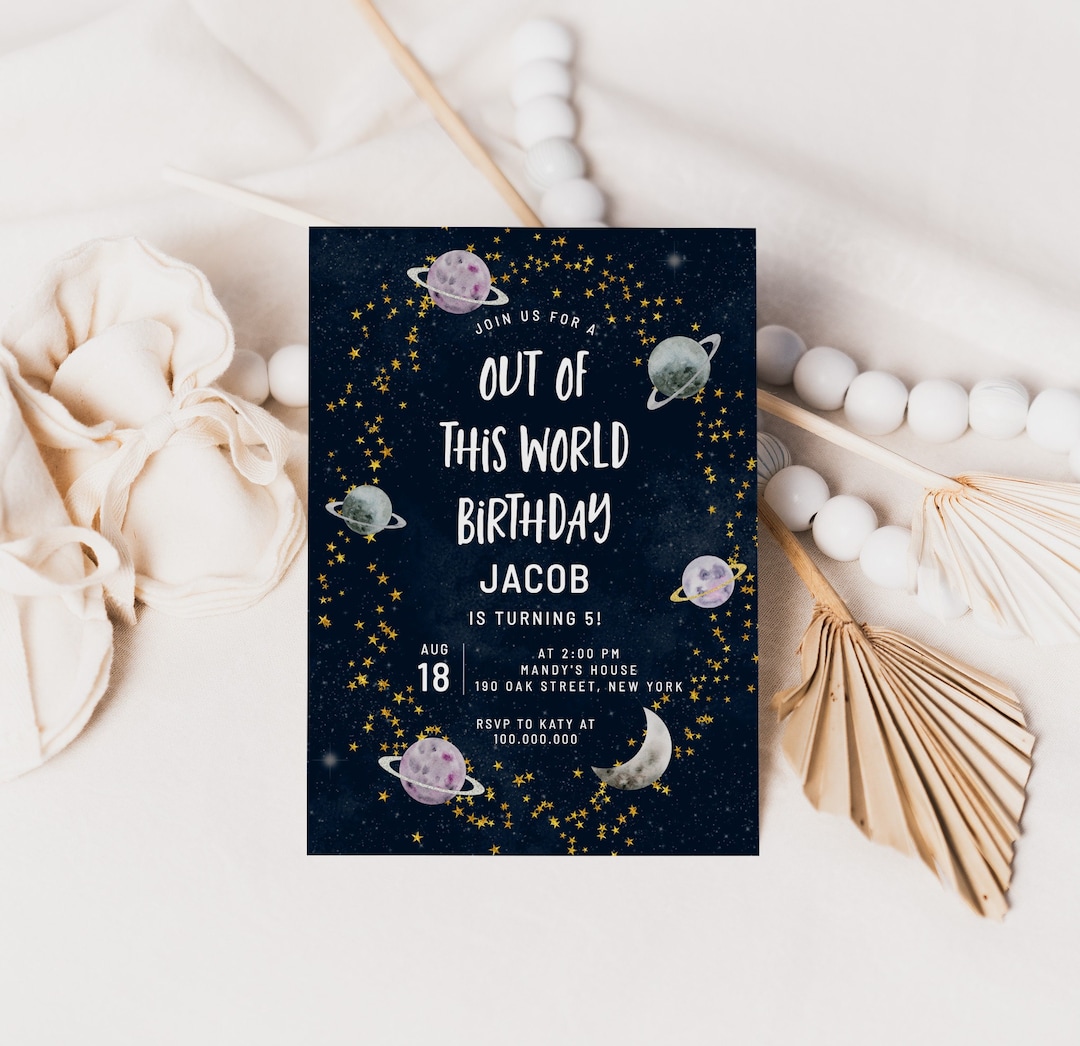 Editable Out of This World Birthday Space Birthday Galaxy - Etsy