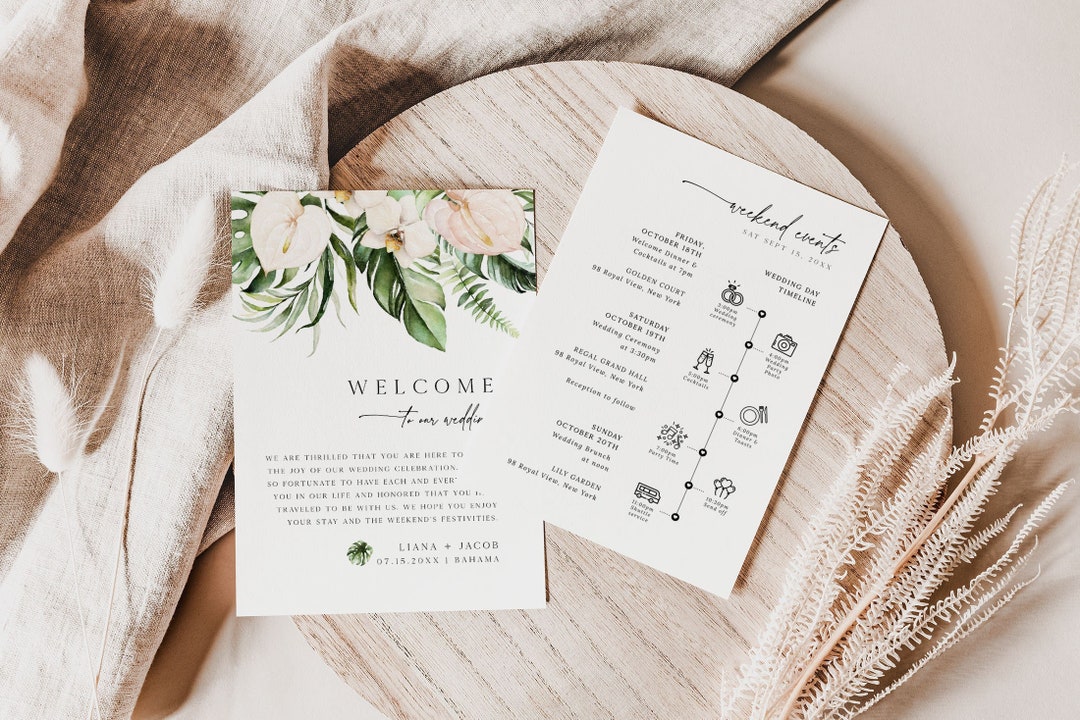 Tropical Welcome Letter & Wedding Timeline Template Order of Events ...