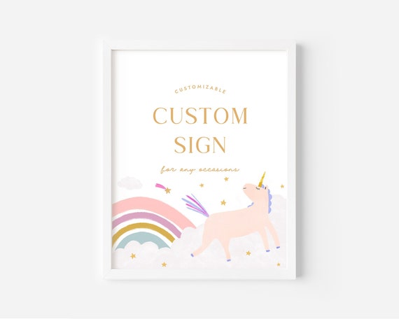 Editable Pastel Rainbow Unicorn Custom Sign Modern Birthday Party ...