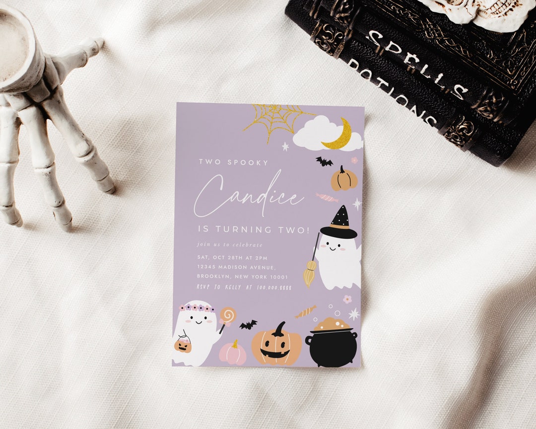 Two Spooky Birthday Invitation Template Spooktacular Halloween Invite ...