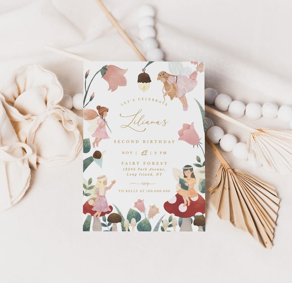 Fairy Modern Birthday Invitation Fairy Forest Birthday Invitation ...