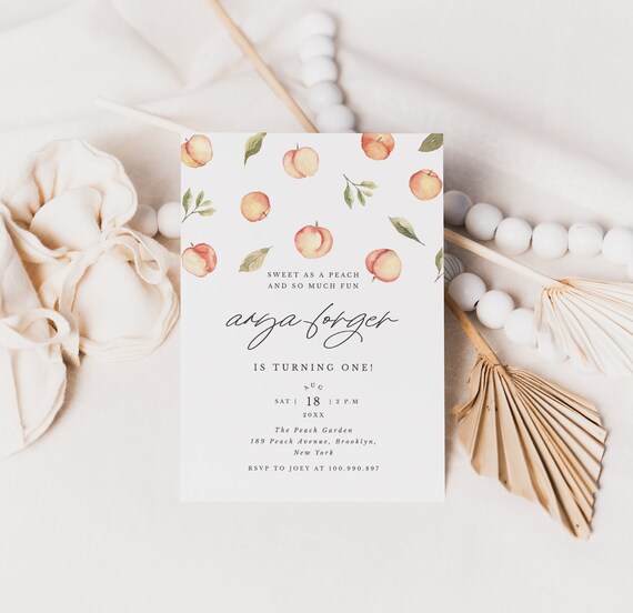 Editable Peach Modern Birthday Invitation Sweet as a Peach and So Much ...