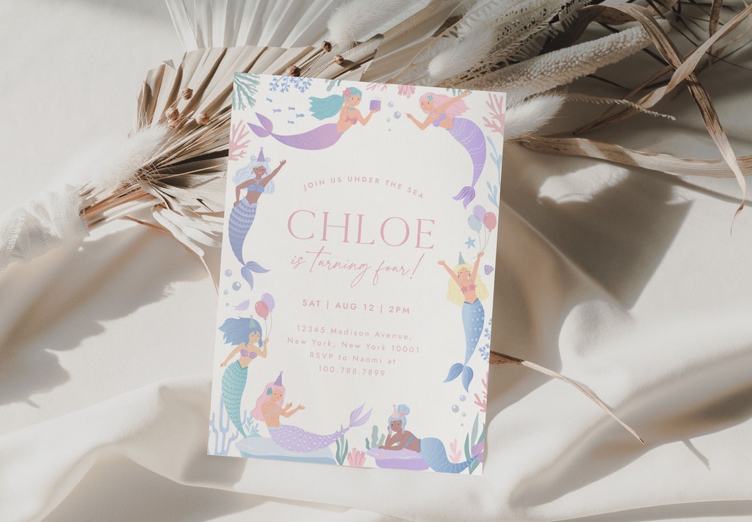 Mermaid Birthday Invitation Template Under the Sea Shell Editable ...