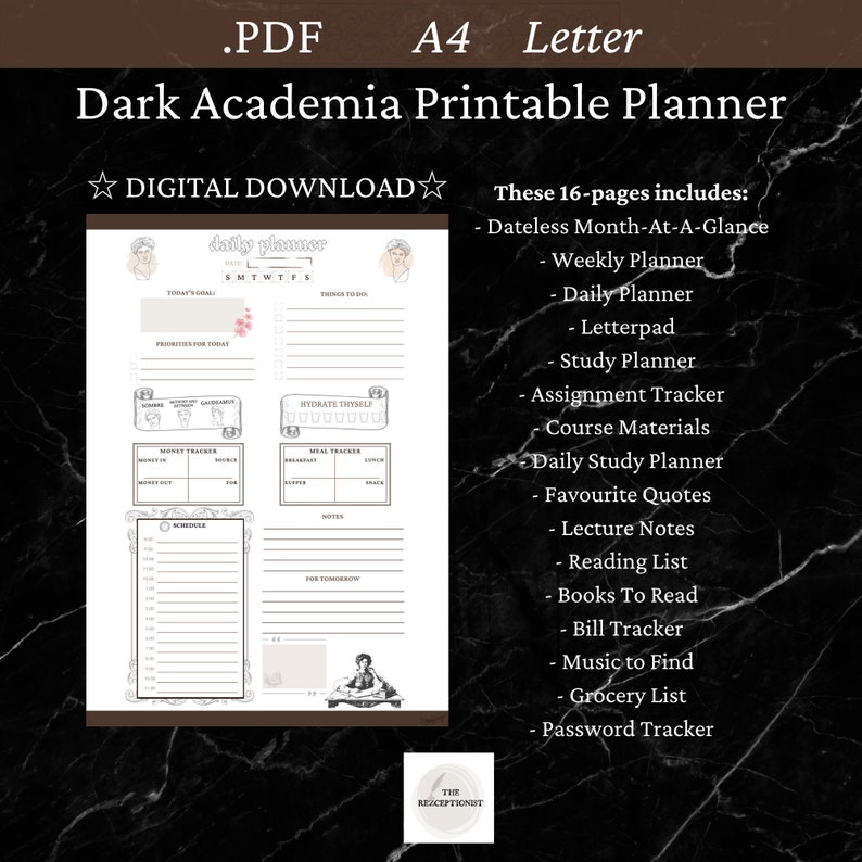DARK ACADEMIA Printable Planner | Digital Planner Sheets - Etsy