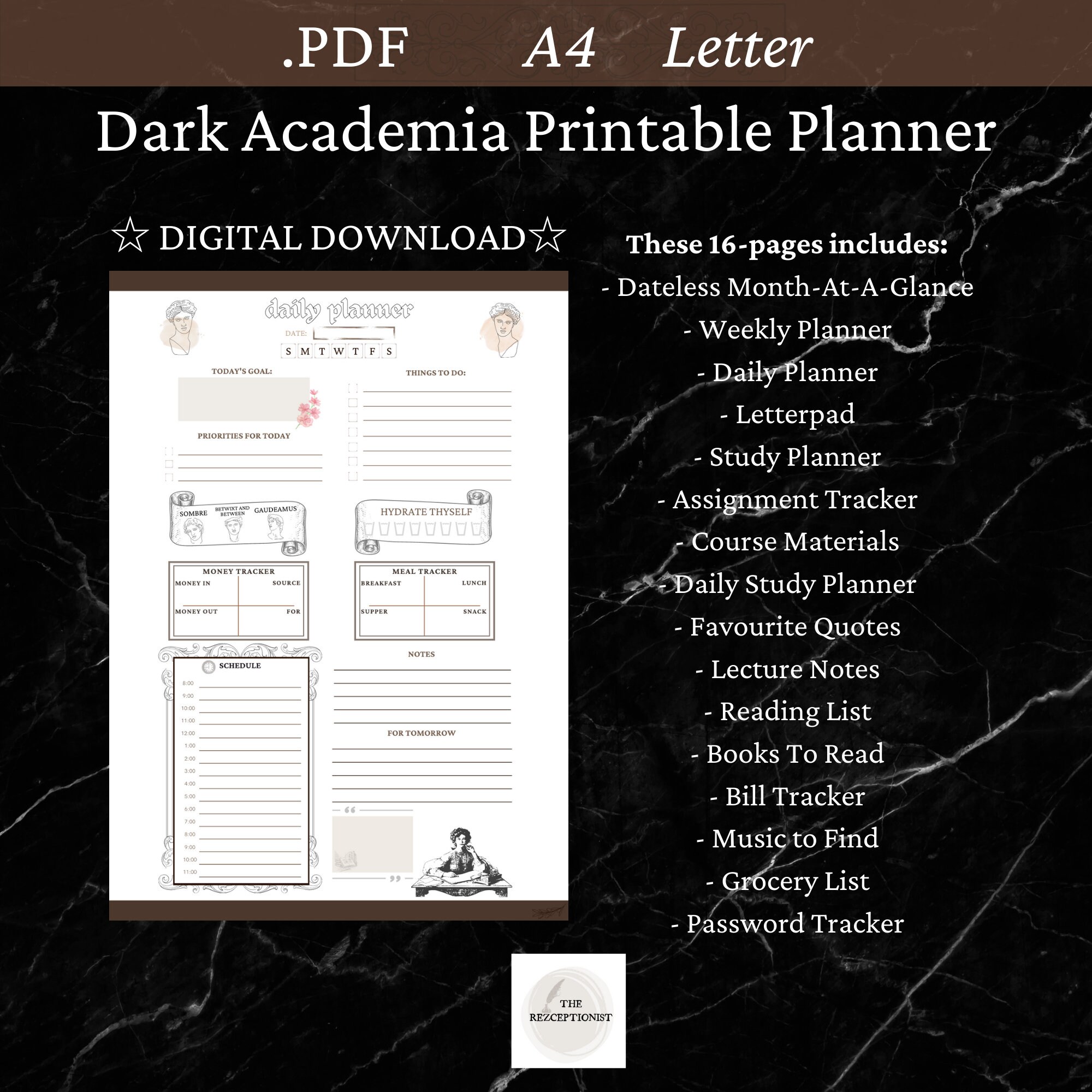 DARK ACADEMIA Printable Planner | Digital Planner Sheets - Etsy