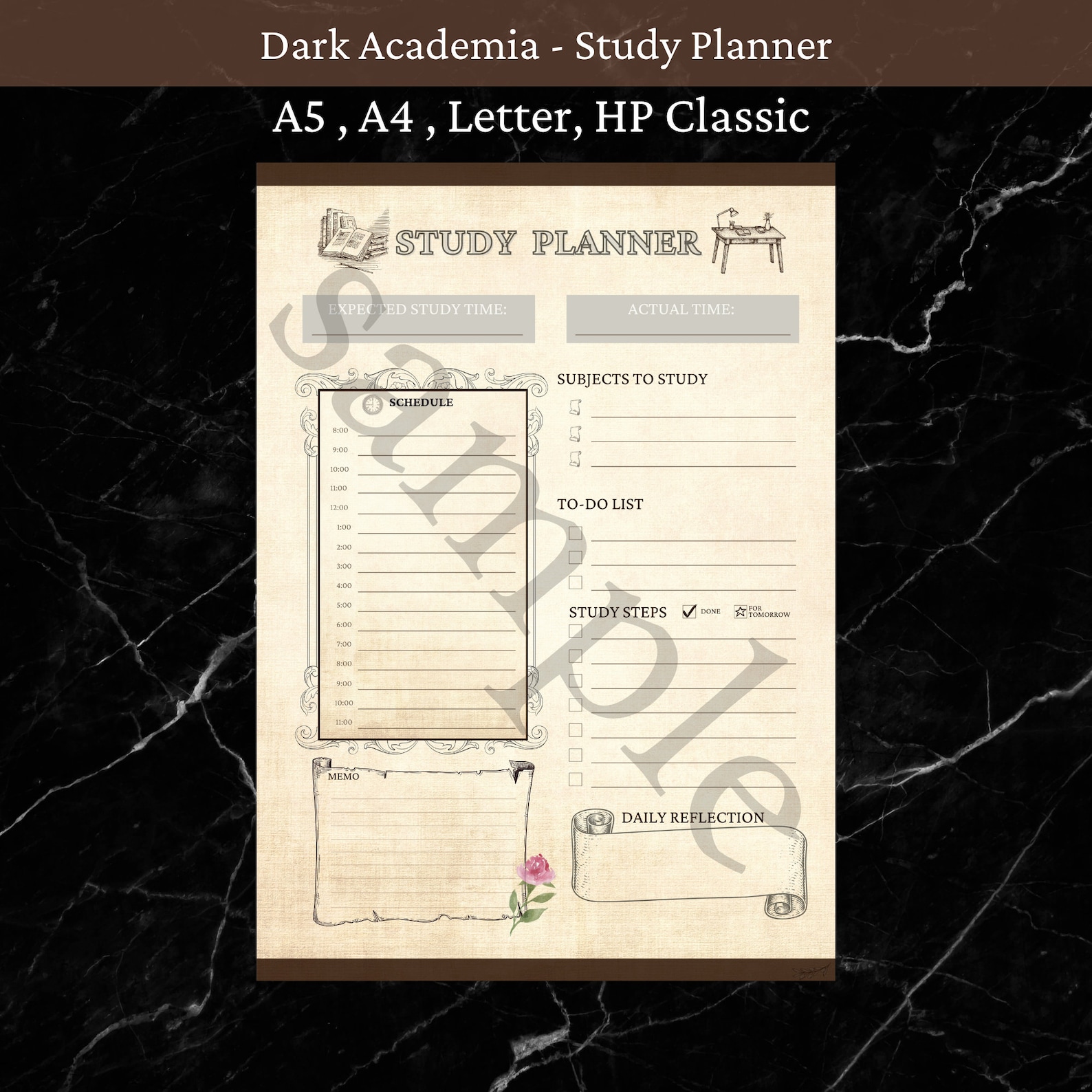 Dark Academia Study Pack Printables - Pomodoro Technique, Daily Study ...