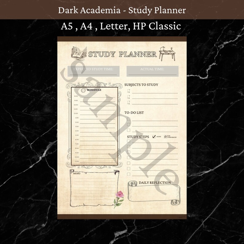 Dark Academia Study Pack Printables - Pomodoro Technique, Daily Study ...