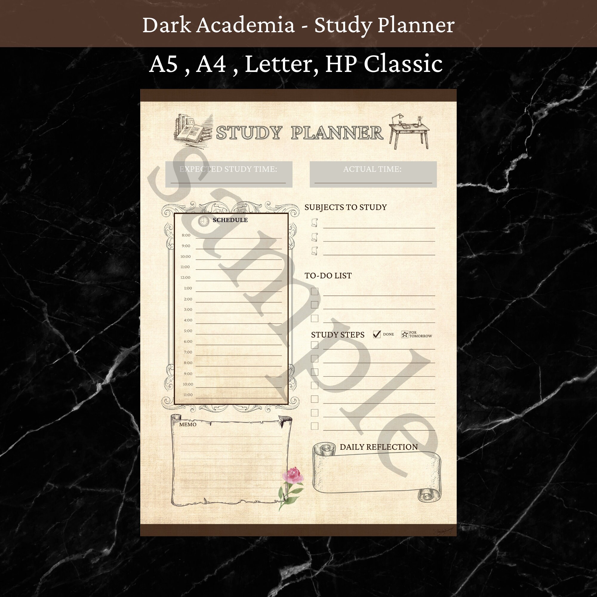 Dark Academia Study Pack Printables - Pomodoro Technique, Daily Study ...