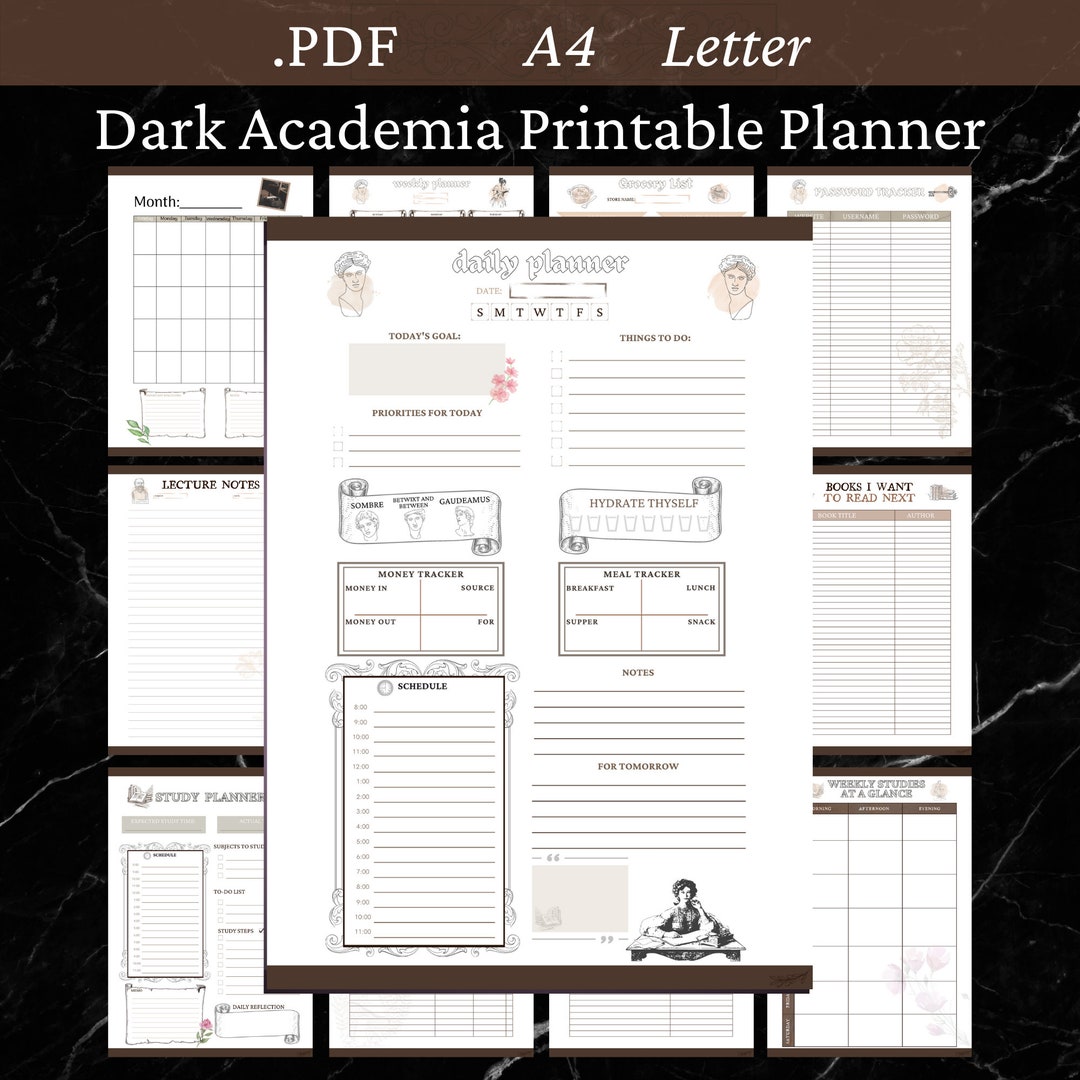 DARK ACADEMIA Printable Planner | Digital Planner Sheets - Etsy