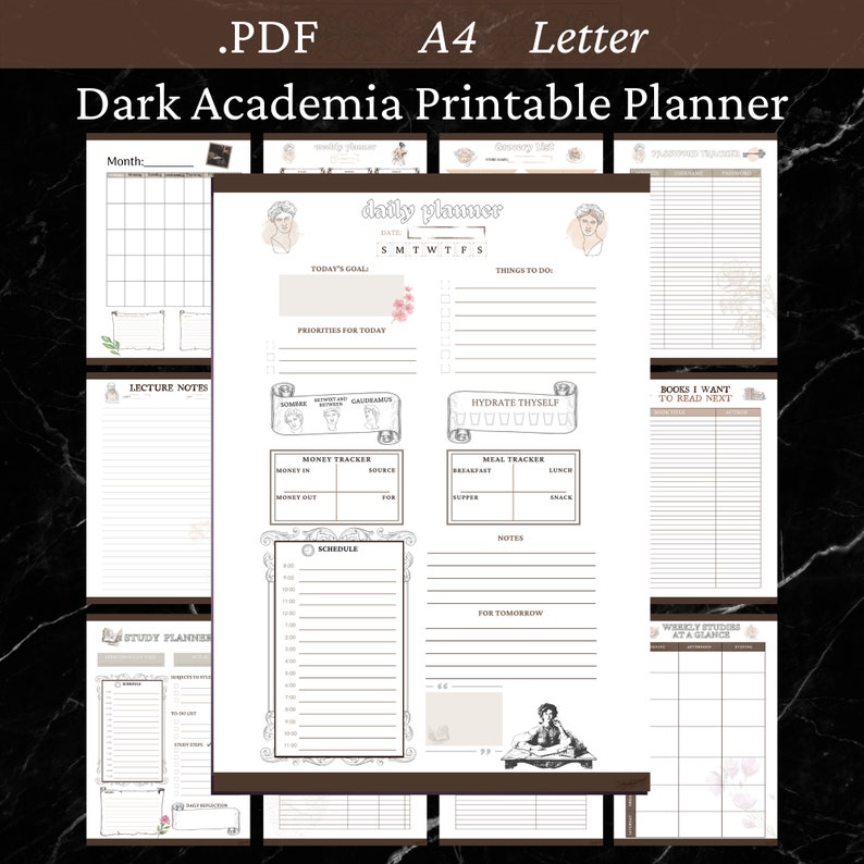 DARK ACADEMIA Printable Planner | Digital Planner Sheets - Etsy