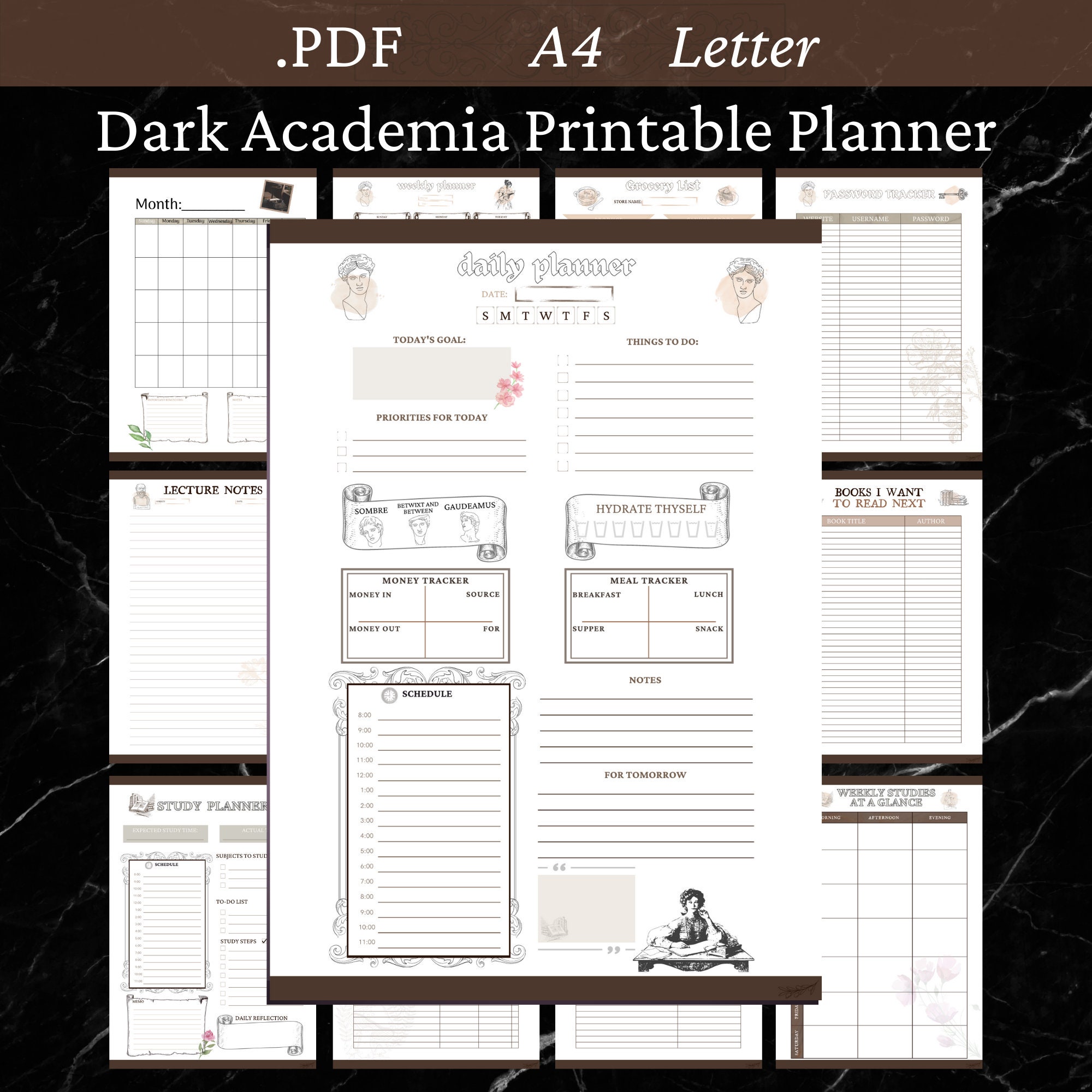DARK ACADEMIA Printable Planner | Digital Planner Sheets - Etsy