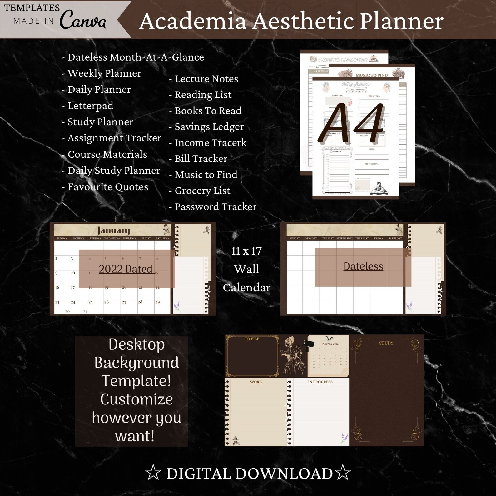 Dark Academia Canva Planner - Etsy