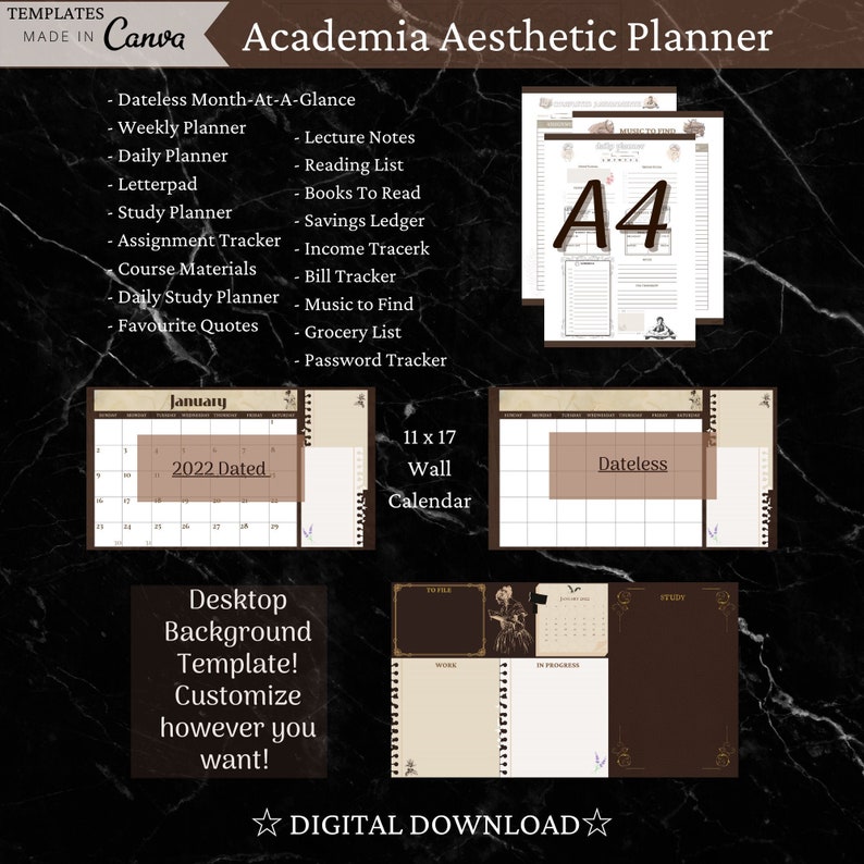 Dark Academia Canva Planner - Etsy