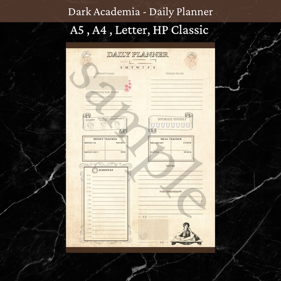 Dark Academia Study Pack Printables - Pomodoro Technique, Daily Study ...