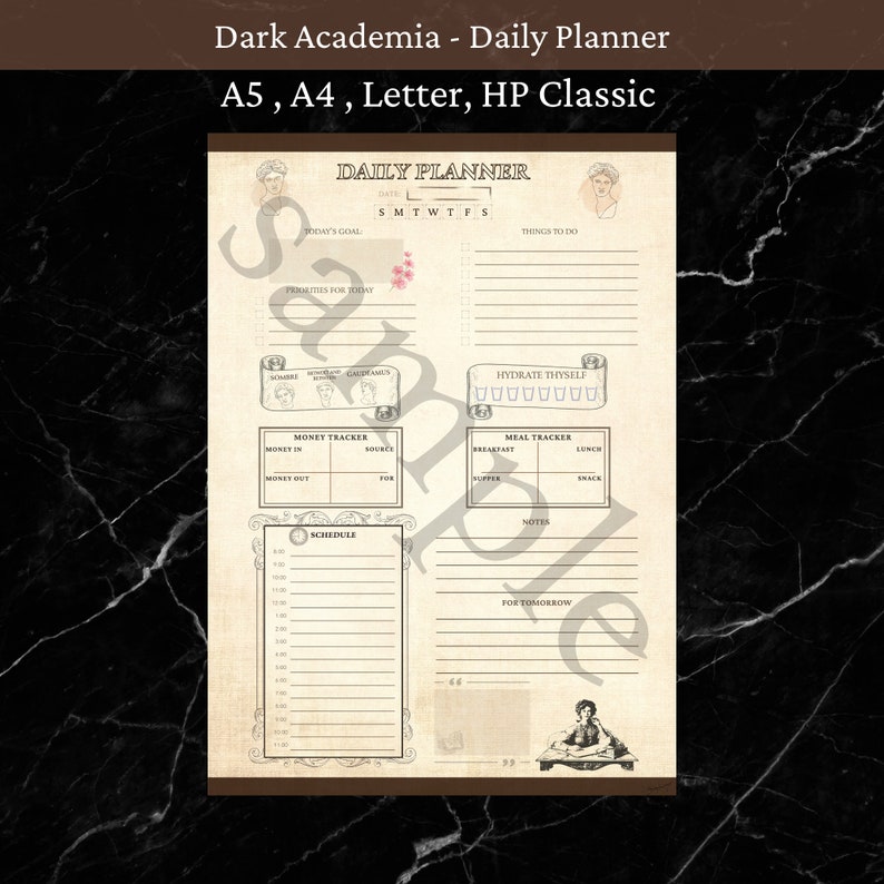 Dark Academia Study Pack Printables - Pomodoro Technique, Daily Study ...