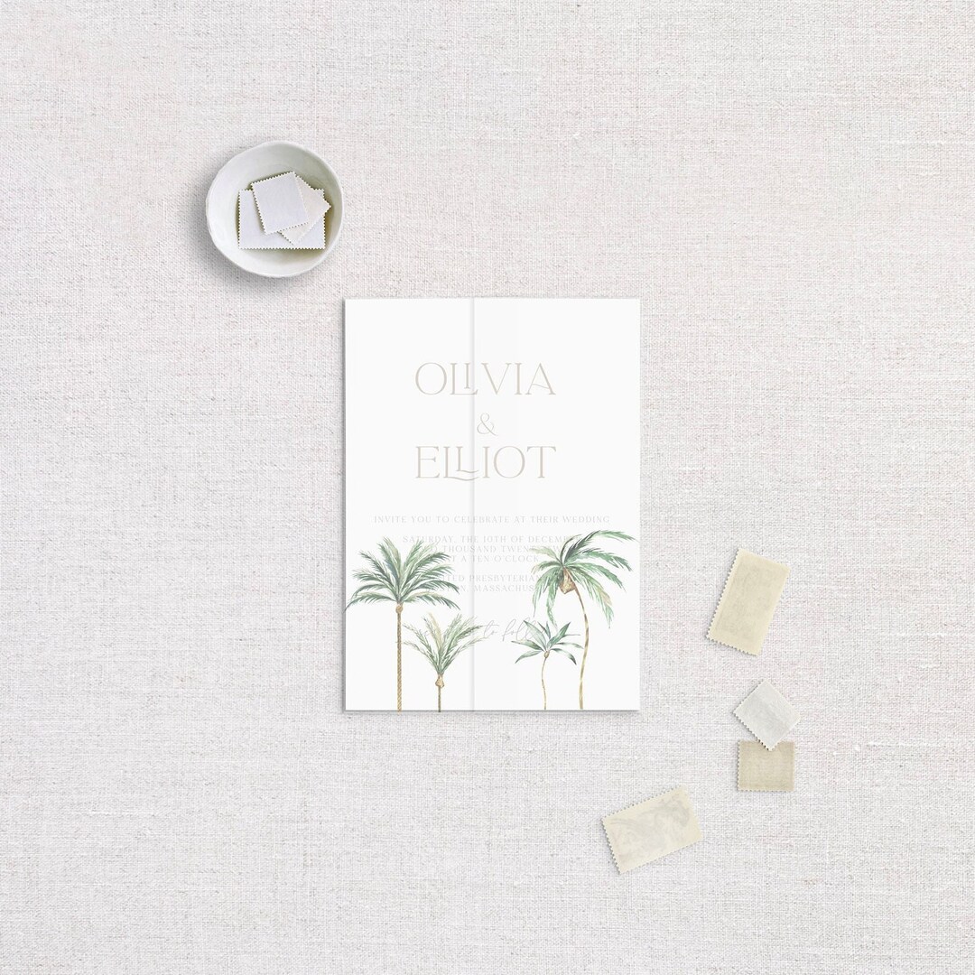 Palm Tree Vellum Wrap, 5x7 Vellum Wedding Invitation, Vellum Jacket for ...