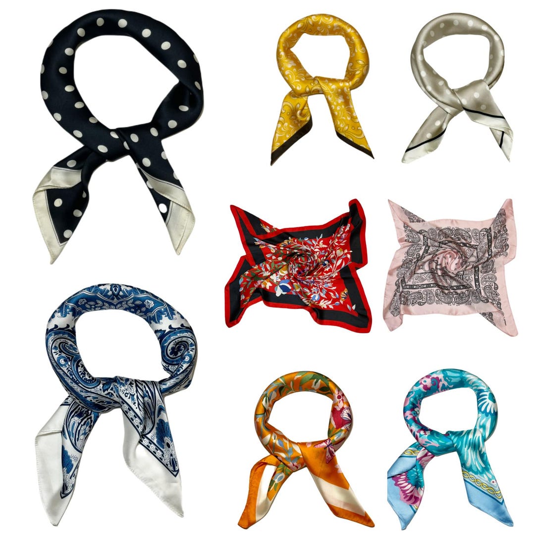 Square Satin Silk Scarves Printed Neck Scarf 50s Retro Women Scarf ...
