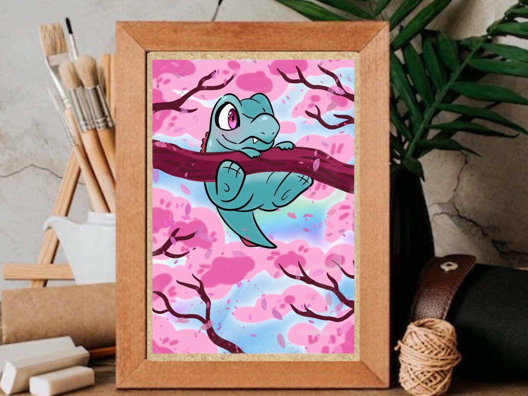 Print Pokemon Totodile & Cherry Blossom (sakura) - Etsy