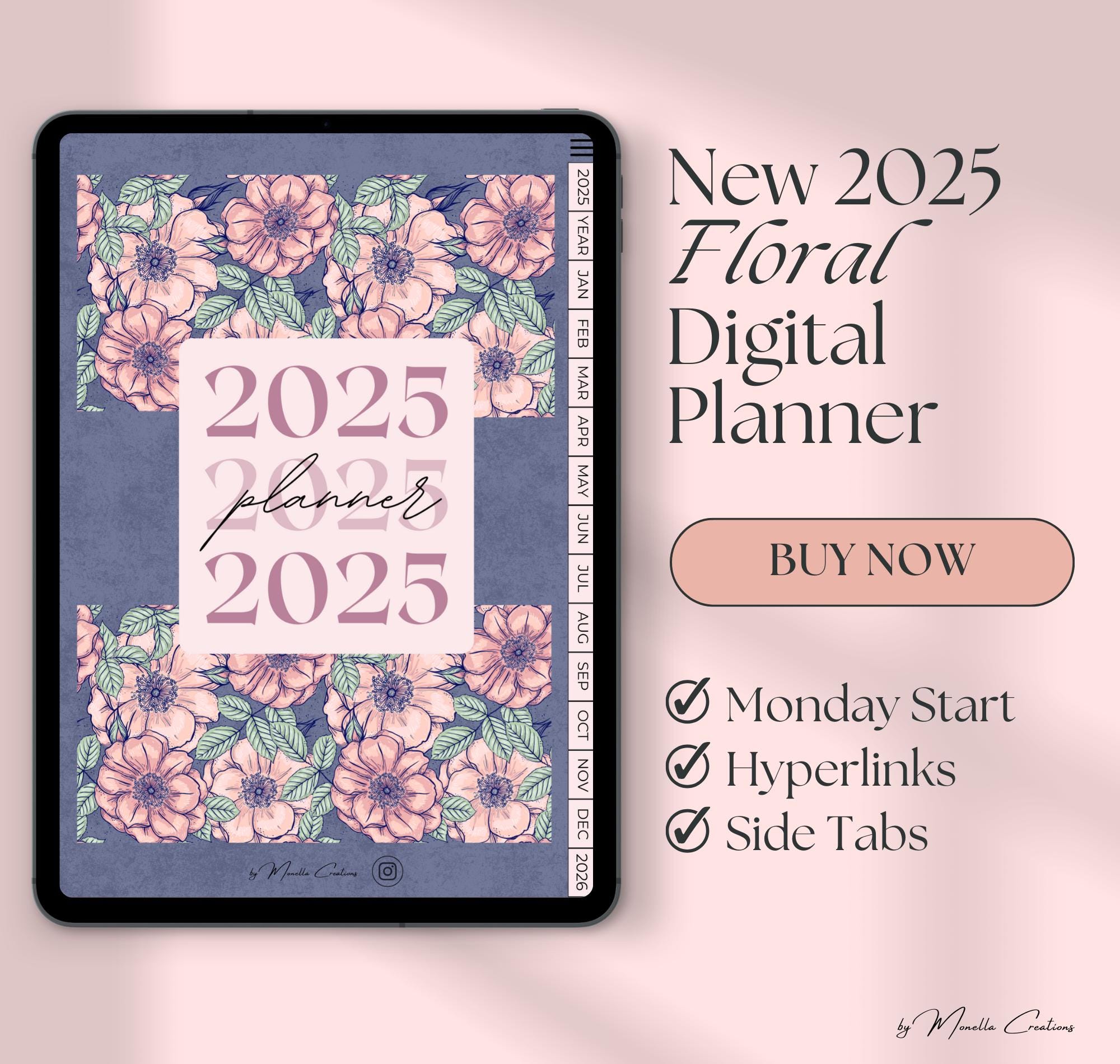 Digital Planner 2025 Pink Floral for Goodnotes, Notability. Dated and ...