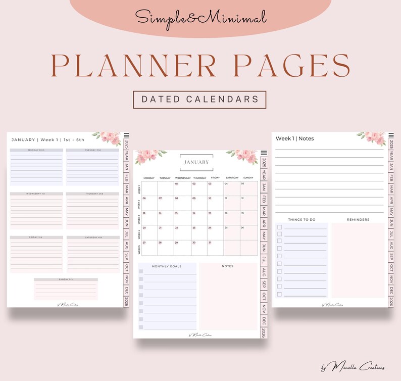 Digital Planner 2025 Pink Floral for Goodnotes, Notability. Dated and ...