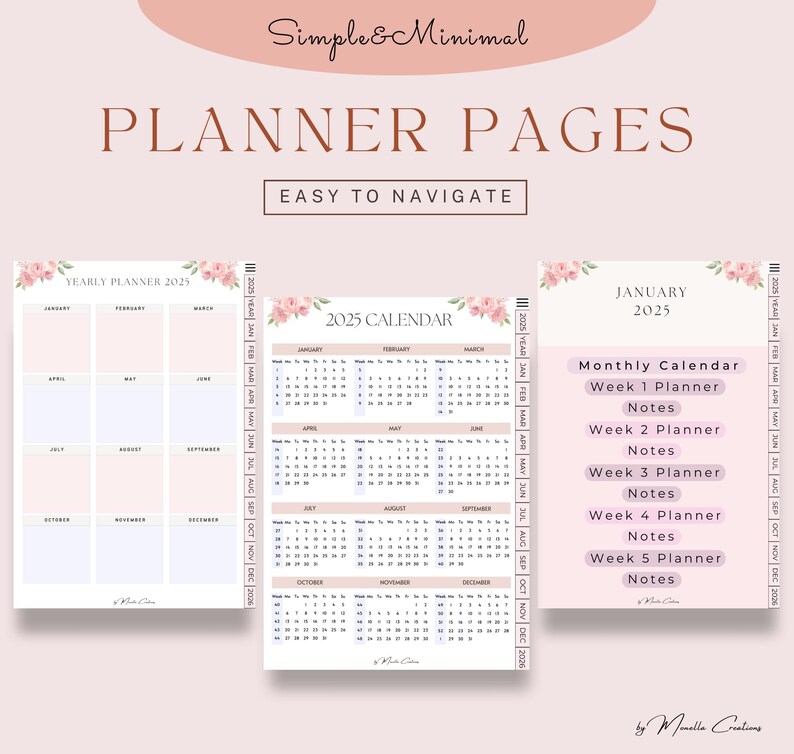 Digital Planner 2025 Pink Floral for Goodnotes, Notability. Dated and ...