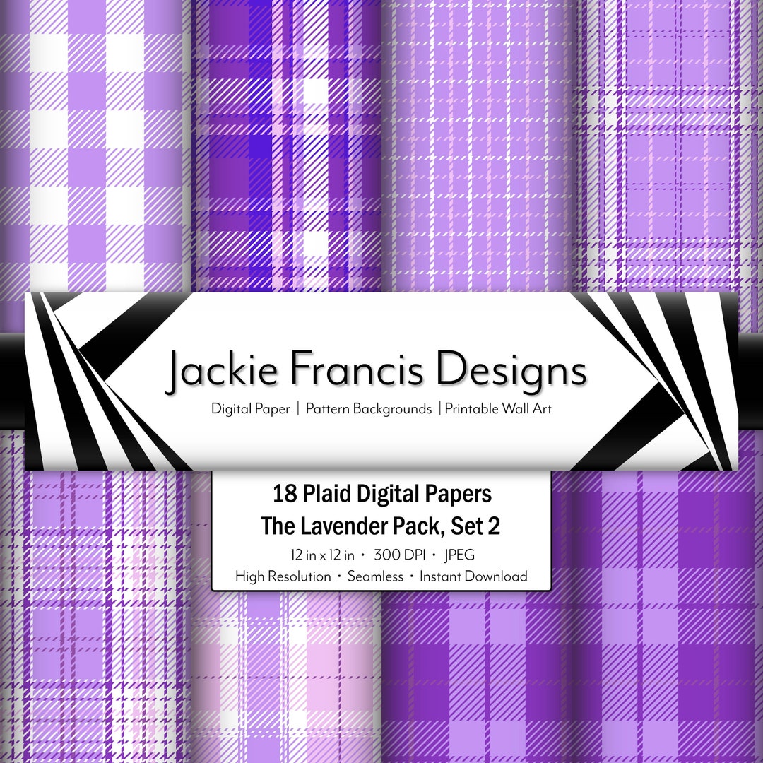 Purple Plaid Digital Papers, Lavender Gingham Seamless Patterns, Purple ...