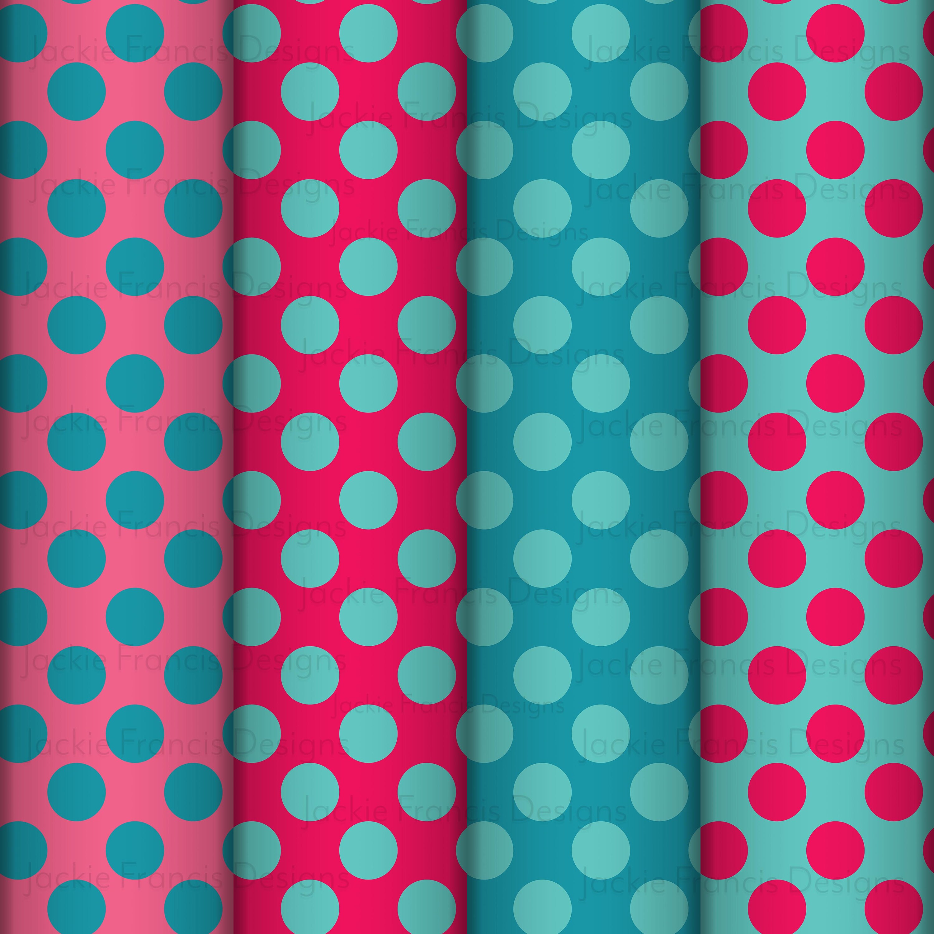 Pink and Blue Polka Dots Digital Paper Pack, 16 Bright Pink Polka Dots ...