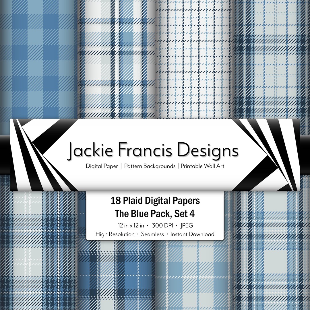 18 Winter Blue Plaid Digital Papers, Gingham Digital Scrapbook Paper ...