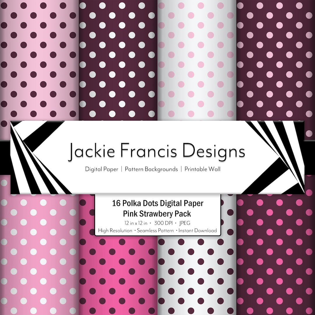 Pink and White Polka Dot Digital Paper Pack, Polka Dot Wallpaper ...