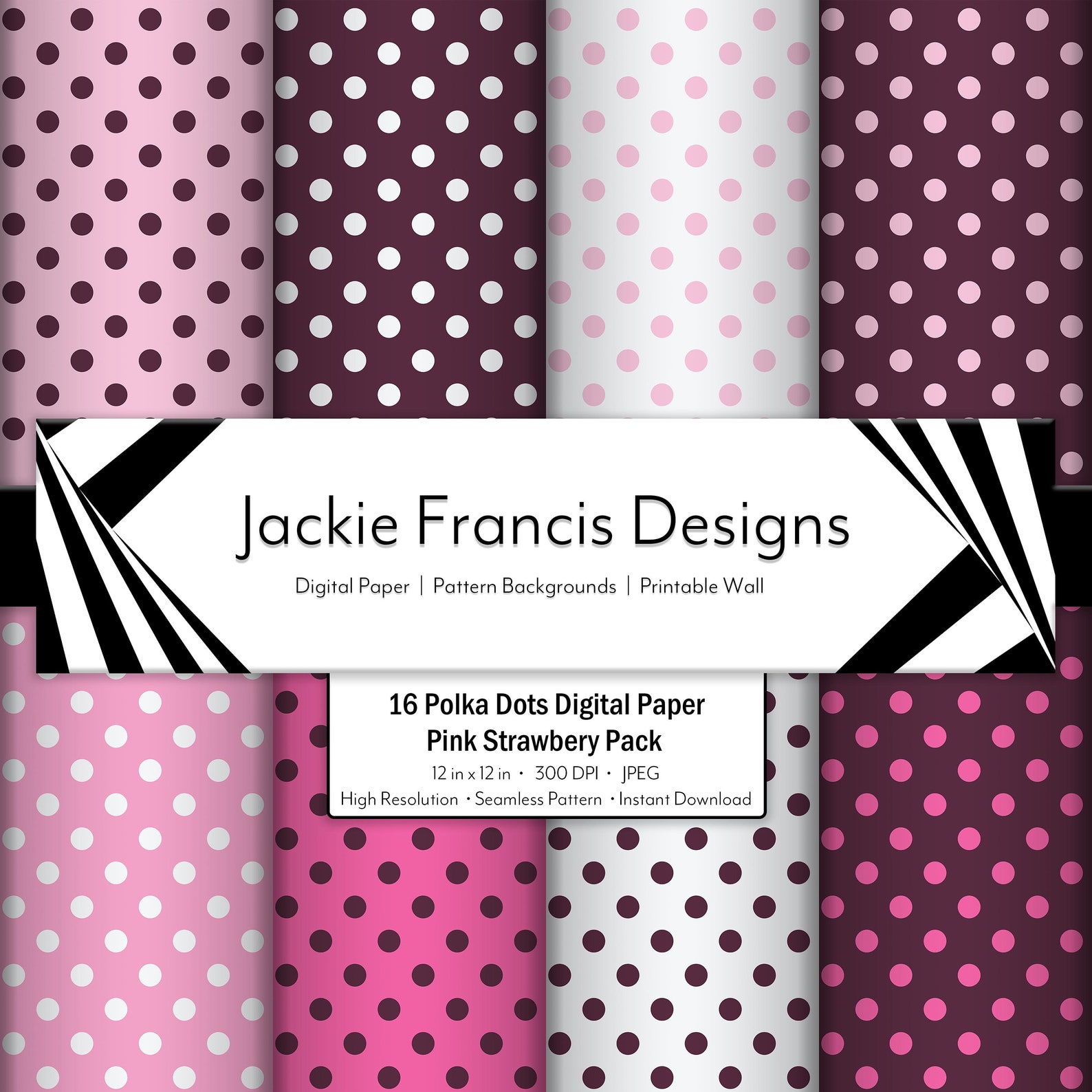 Pink and White Polka Dot Digital Paper Pack, Polka Dot Wallpaper ...