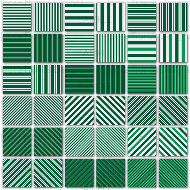 Emerald Green and White Digital Scrapbook Paper Bundle in Stripes and ...