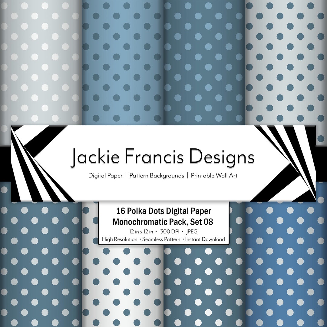 Blue Polka Dots Digital Paper Pack, 16 Icy Blue Polka Dots Seamless ...