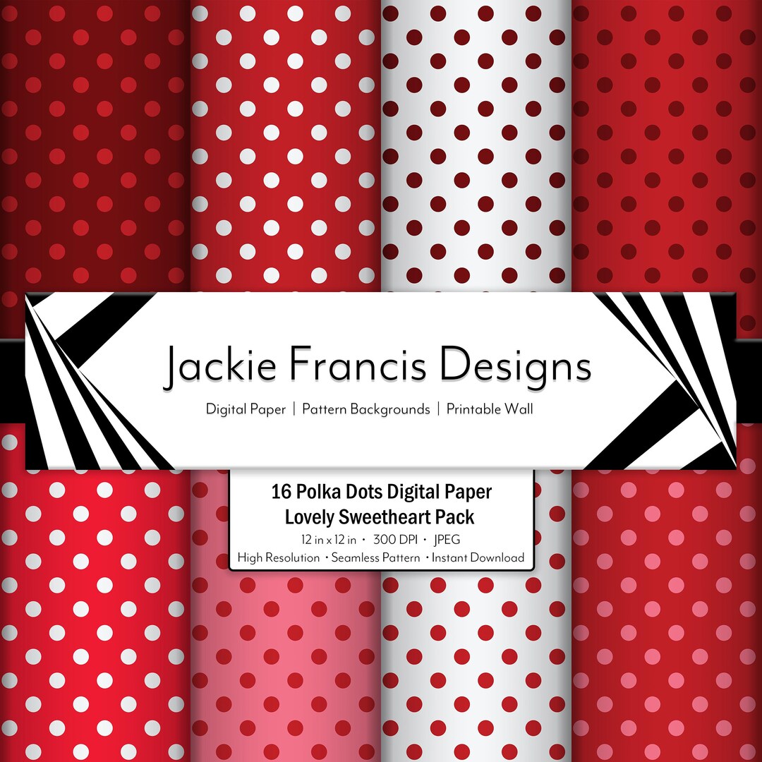 Red Polka Dots Digital Paper Pack, 16 Red Polka Dots Wallpaper, Red ...