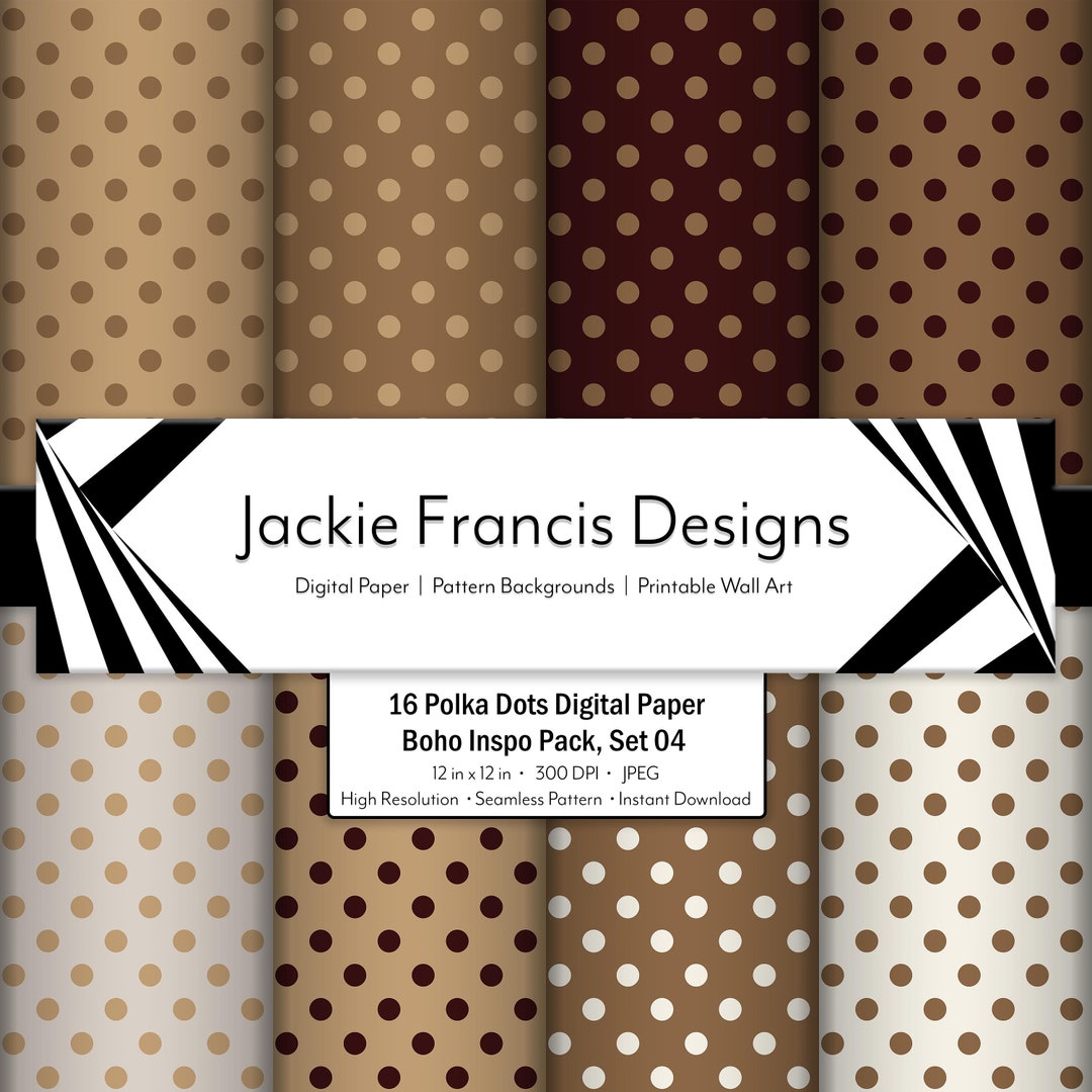Boho Polka Dots Digital Paper Pack, 16 Brown & Cream Dots Seamless ...