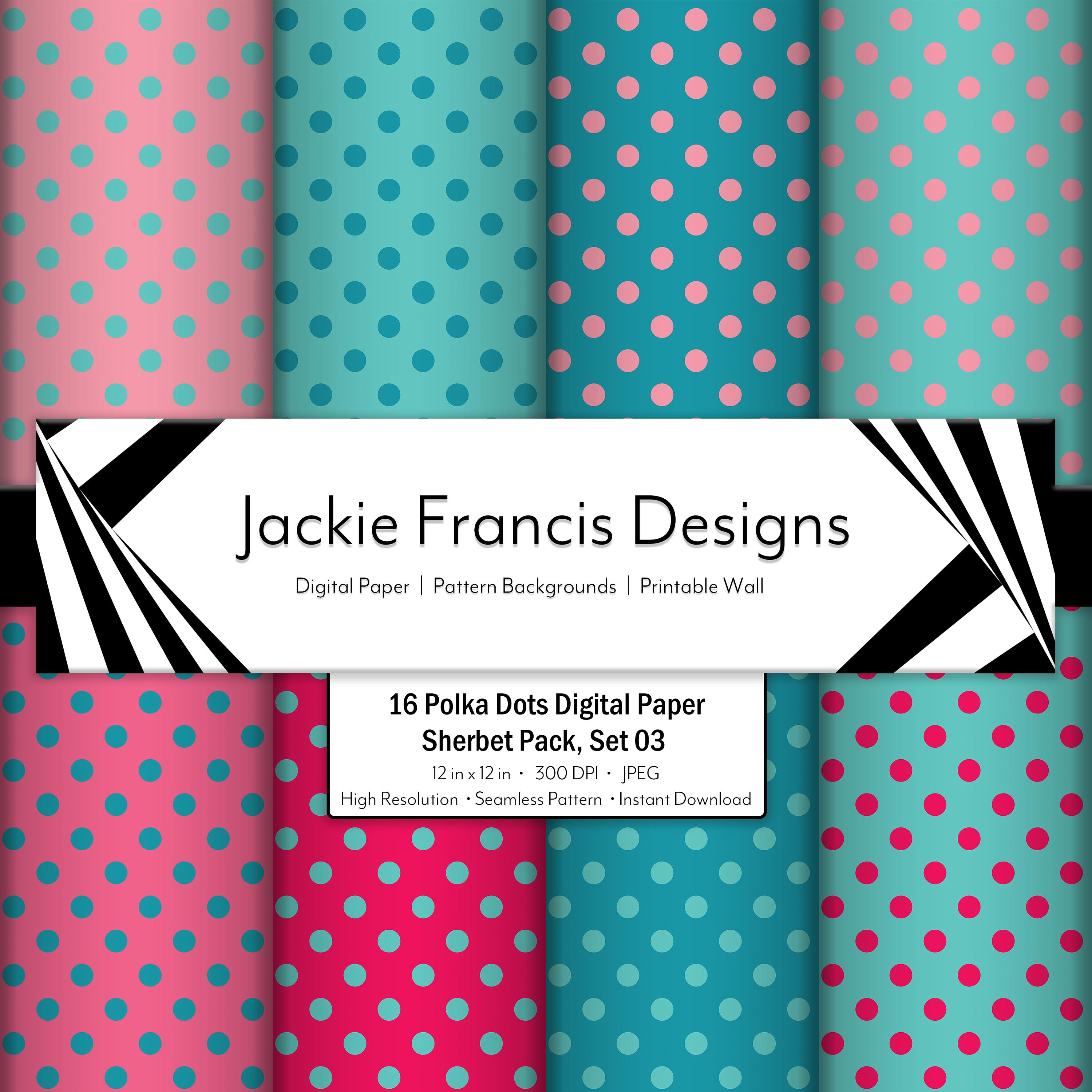 Pink and Blue Polka Dots Digital Paper Pack, 16 Bright Pink Polka Dots ...