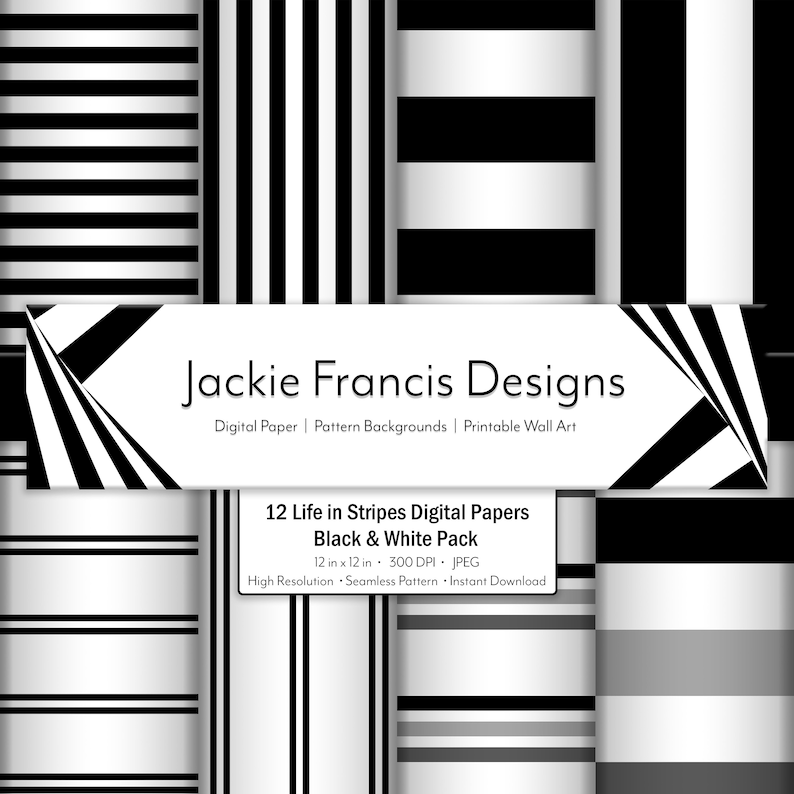 Black and White Stripes Digital Paper, Stripes Digital Download ...