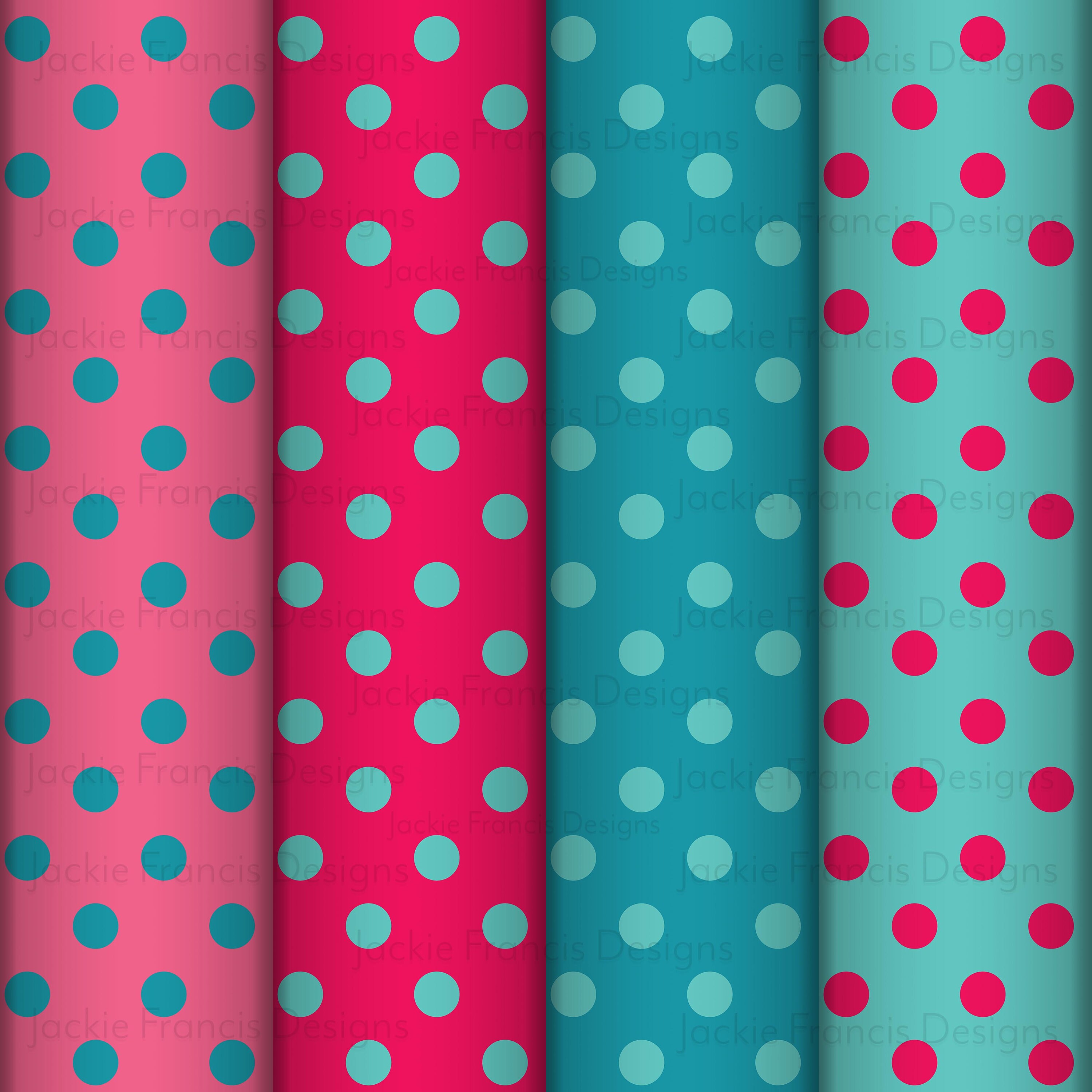 Pink and Blue Polka Dots Digital Paper Pack, 16 Bright Pink Polka Dots ...