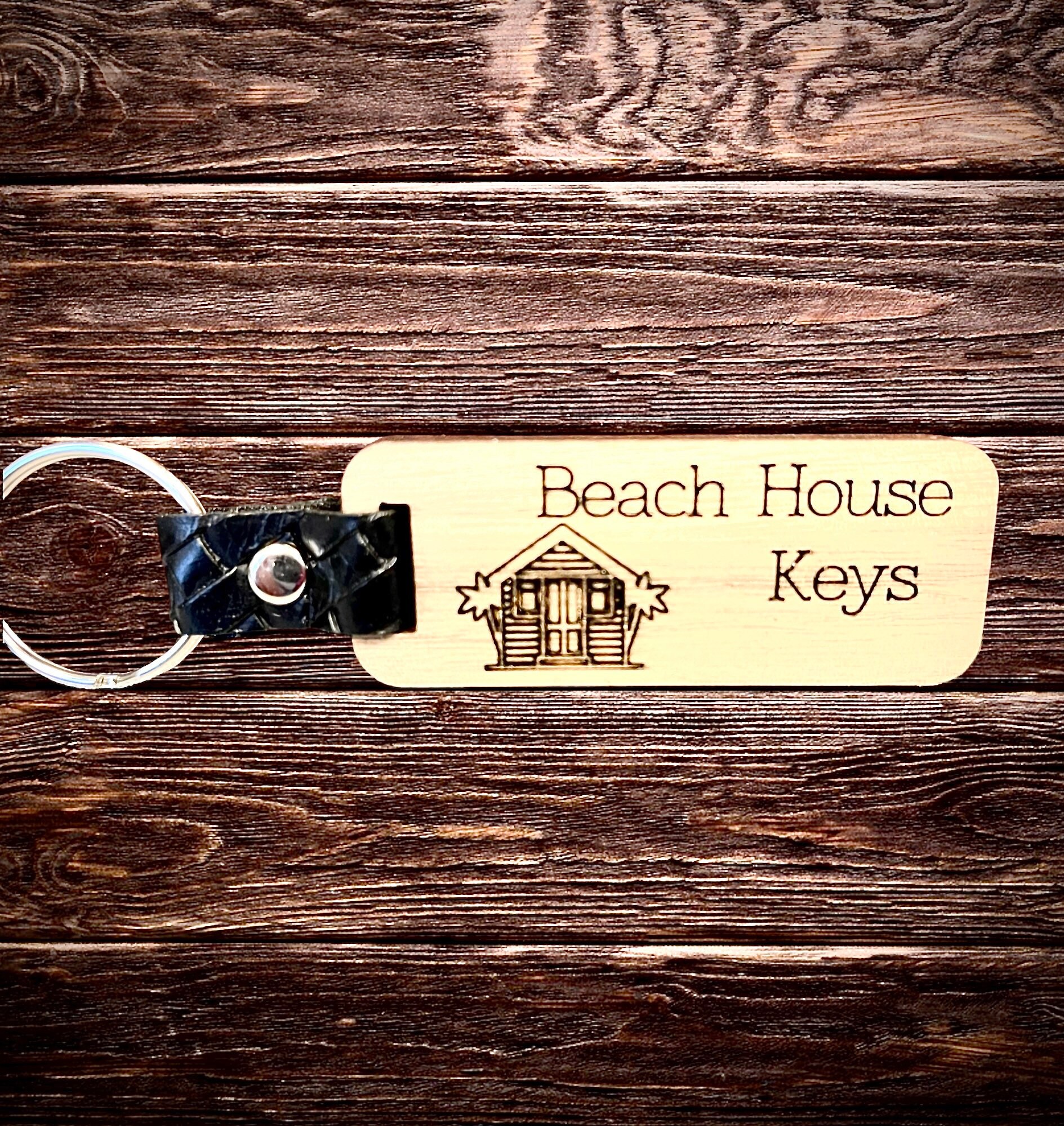 Set of 6 Building Wood and Leather Digital Custom Keychains Cottage ...