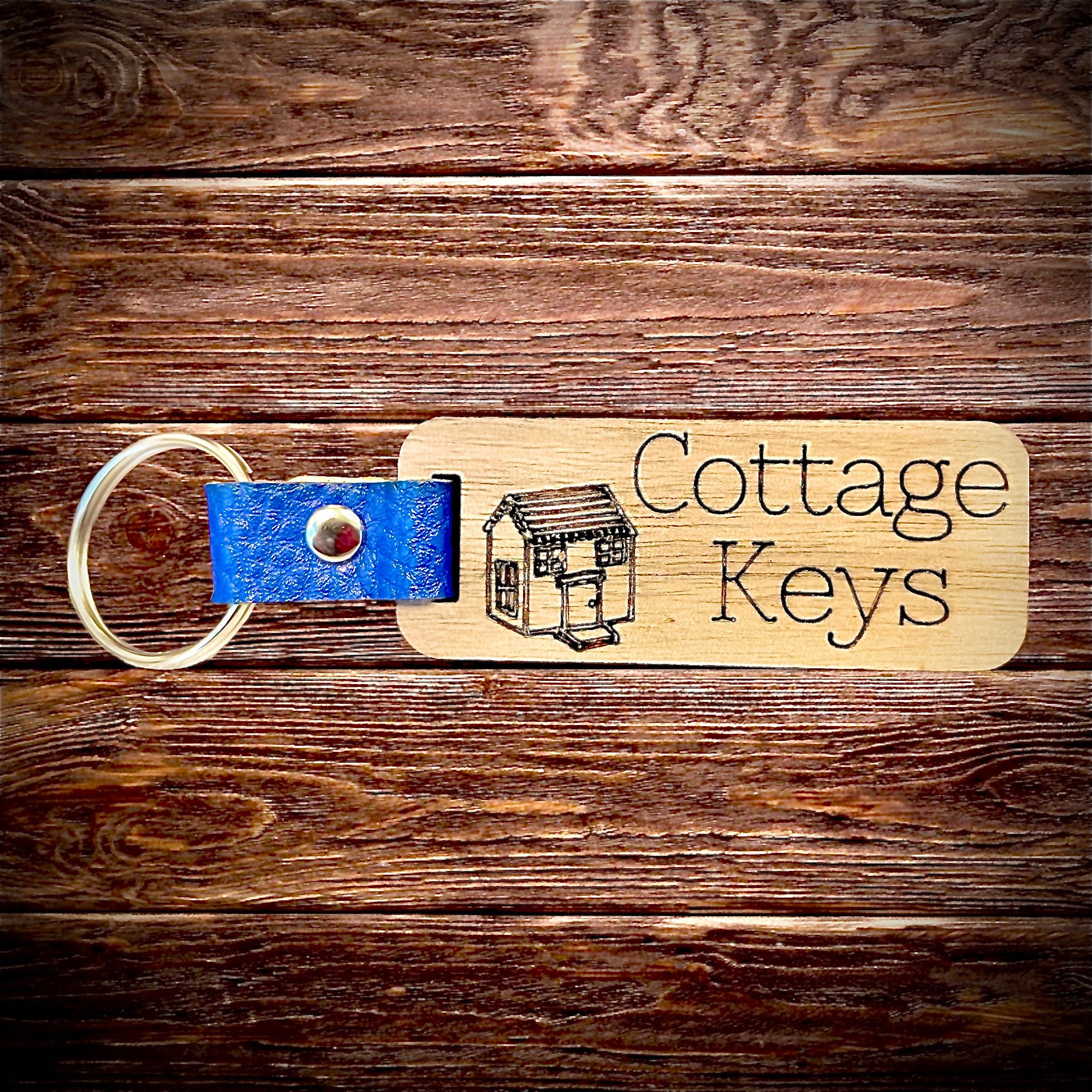 Set of 6 Building Wood and Leather Digital Custom Keychains Cottage ...