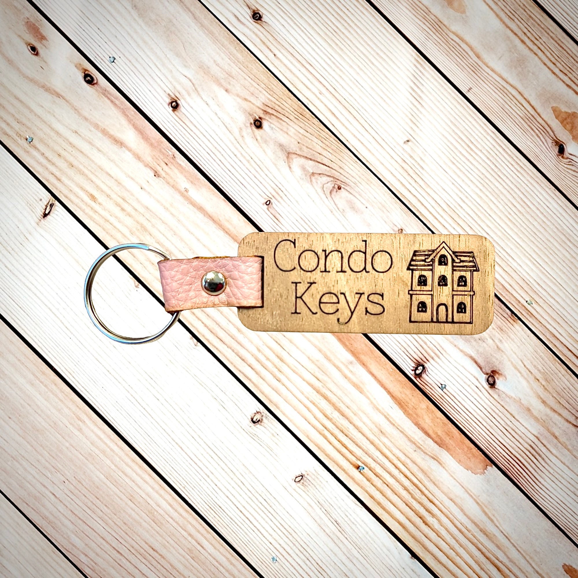 Set of 6 Building Wood and Leather Digital Custom Keychains | House ...