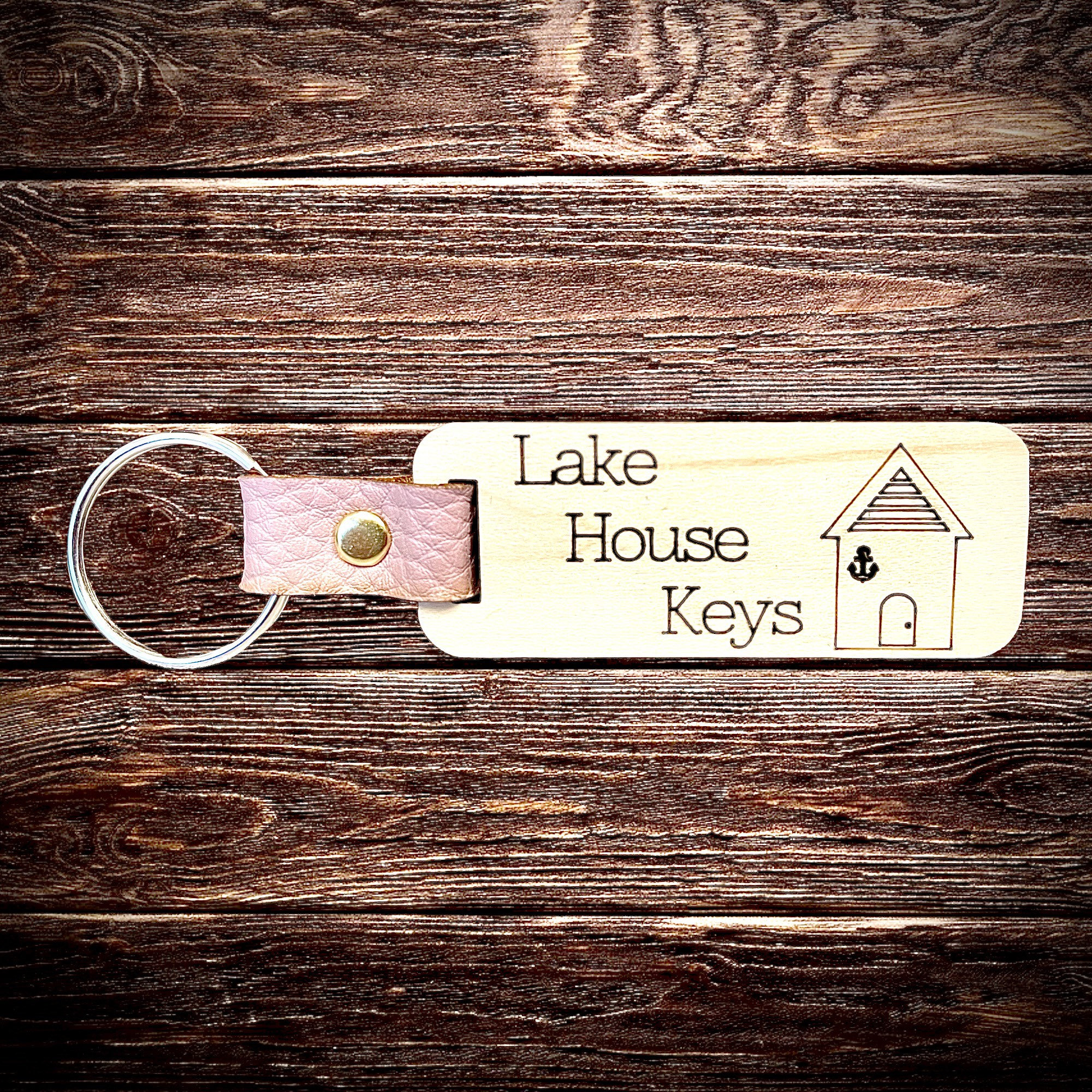 Set of 6 Building Wood and Leather Digital Custom Keychains Cottage ...