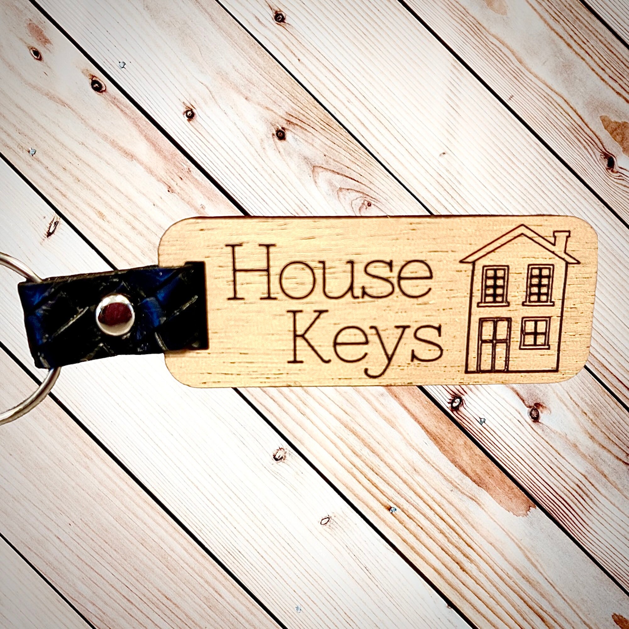 Set of 6 Building Wood and Leather Digital Custom Keychains | House ...