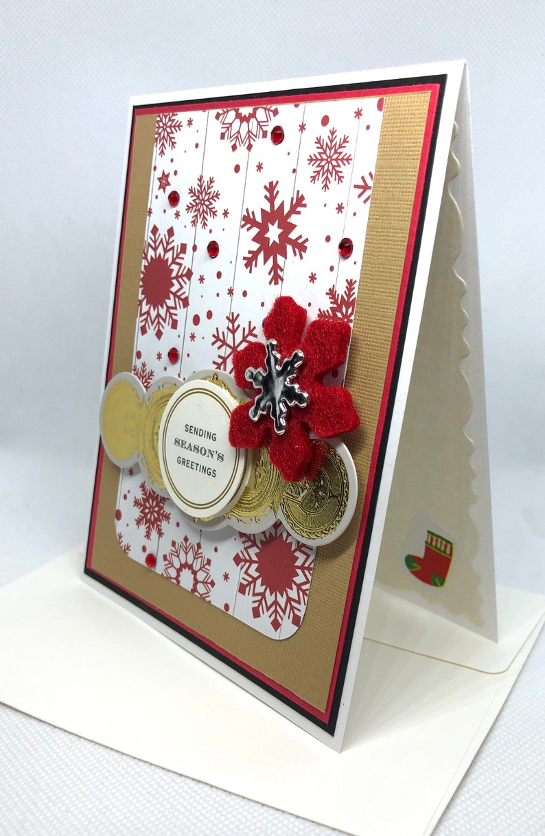 Handmade Christmas Cards – Red Snowflake Greetings, Set of 3 - Etsy